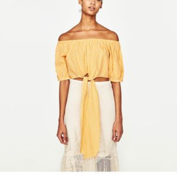 Zara | Tops | Zara Yellow Gingham Crop Top Brand New With Tag | Poshmark